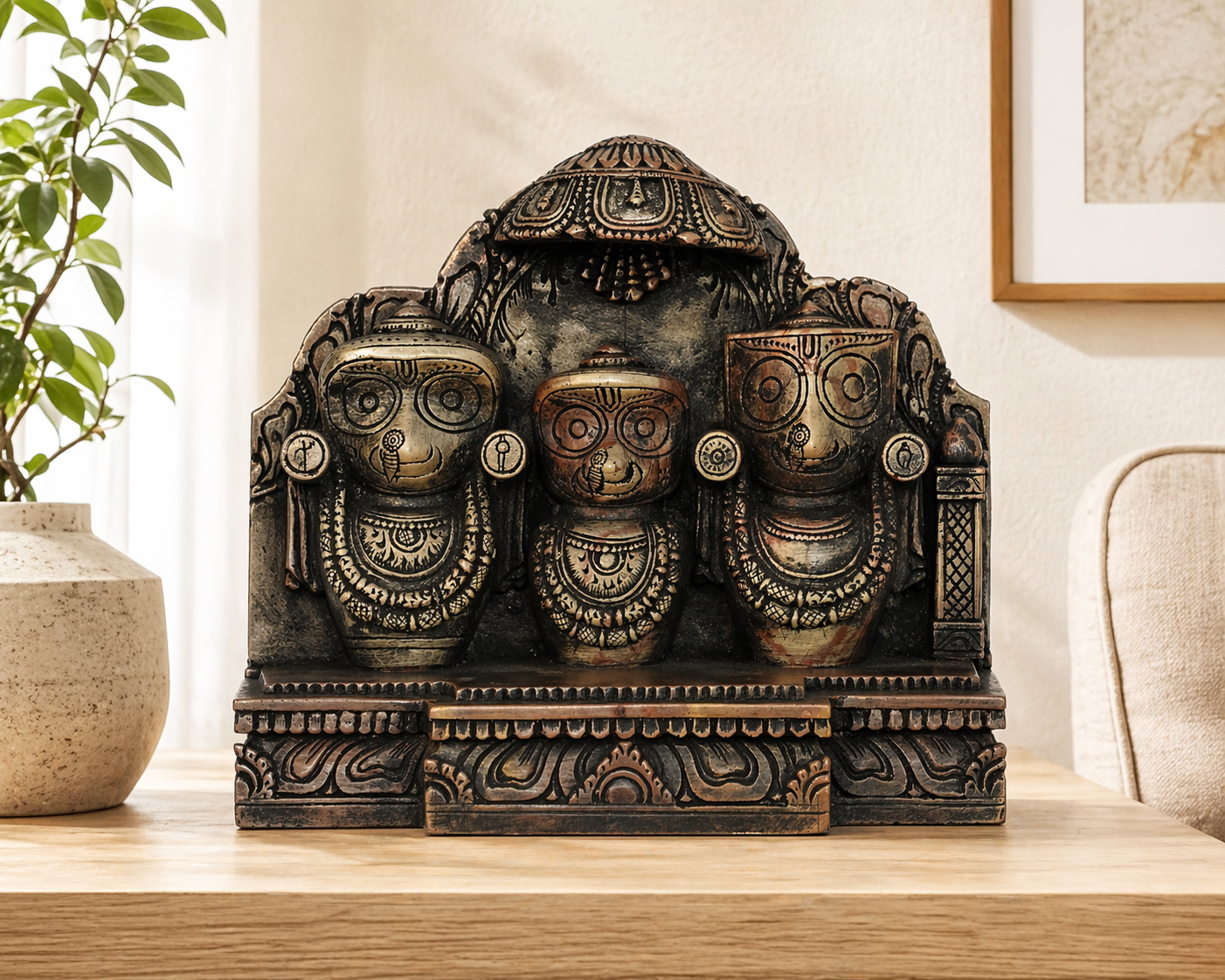 Pink stone carving with copper polish of Lord Jagannath with Brother ...